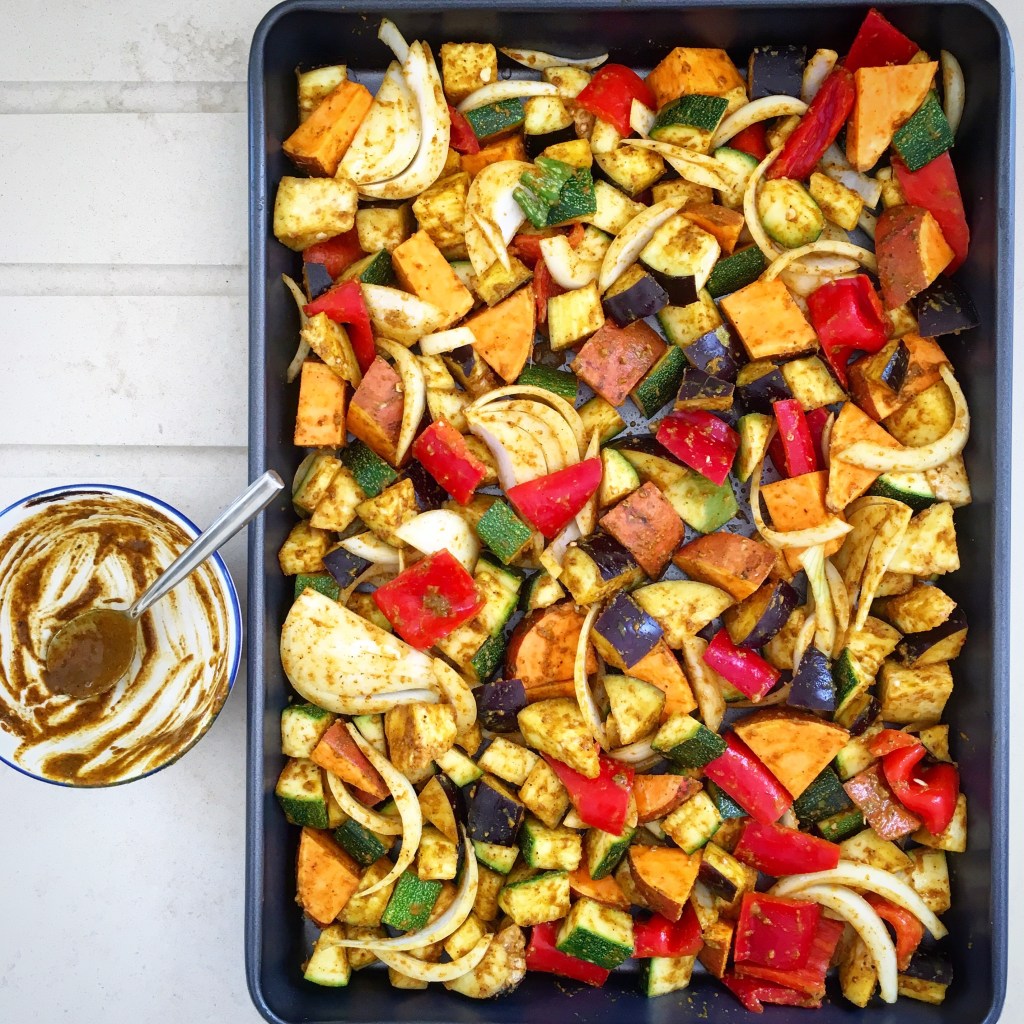 Spiced Indian Chicken & Rainbow Veg Traybake with Creamy Raita ...